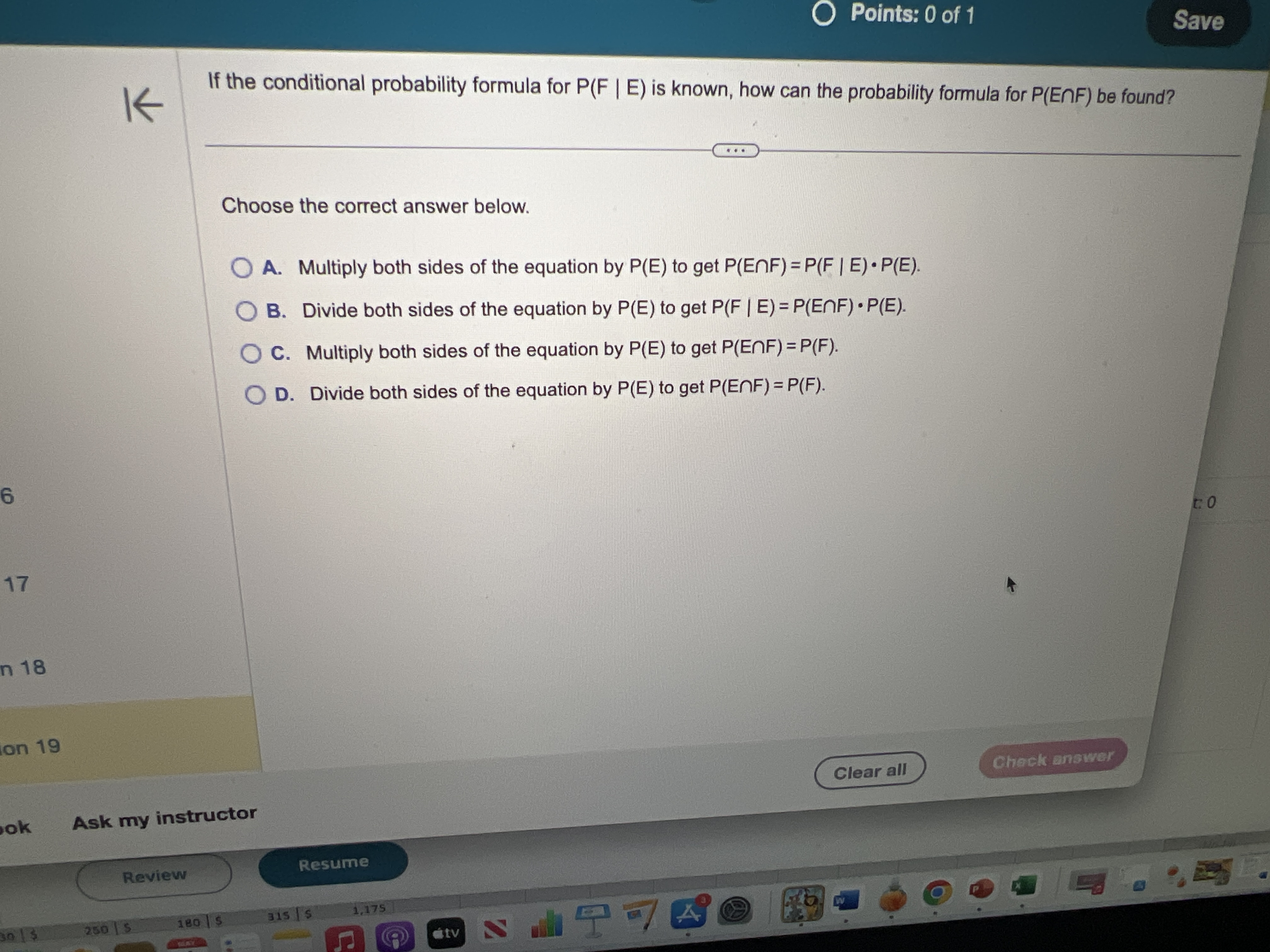 Solved If the conditional probability formula for P(F|E) ﻿is | Chegg.com