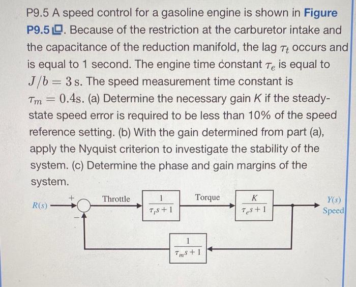 Solved P9.5 A speed control for a gasoline engine is shown | Chegg.com