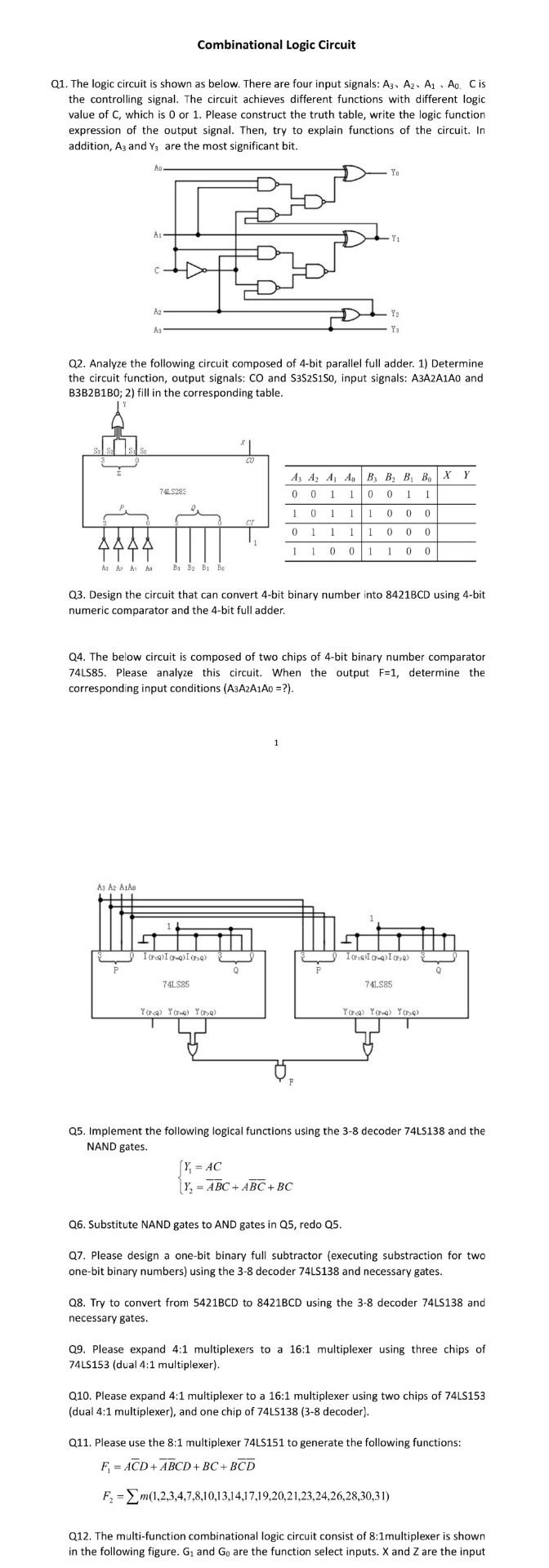 Solved Combinational Logic Circuit Q1. The logic circuit is | Chegg.com