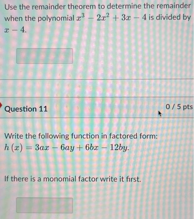 Solved Use the remainder theorem to determine the remainder | Chegg.com