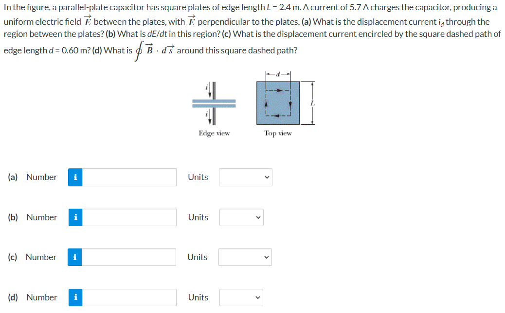 Solved In ﻿the figure, a parallel-plate capacitor has square | Chegg.com