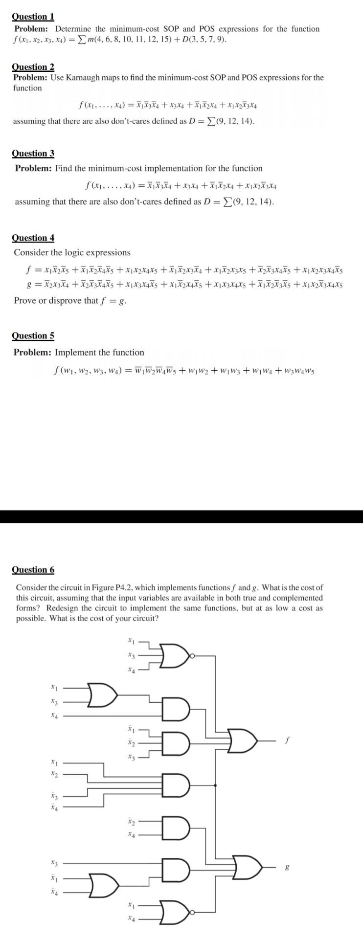 Solved Question 1 Problem: Determine the minimum-cost SOP | Chegg.com