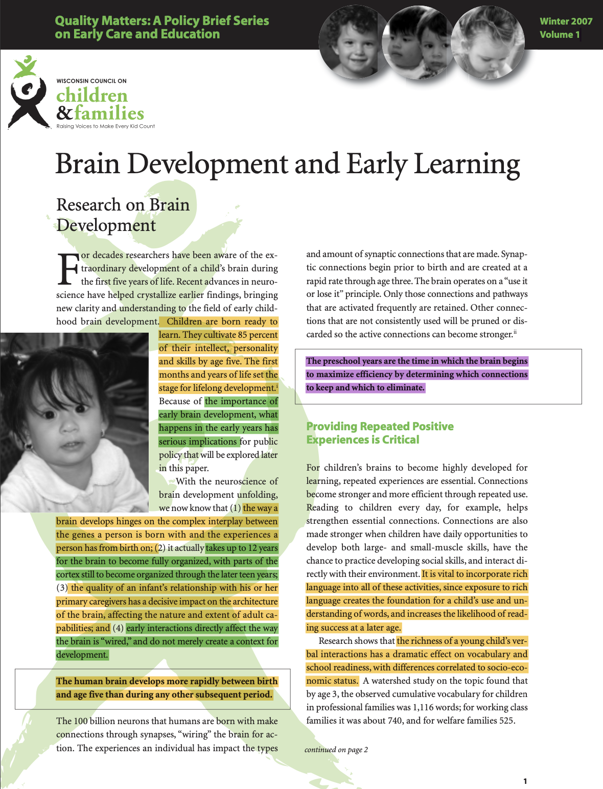 Solved Brain Development and Early Learning highlight 2-3 | Chegg.com
