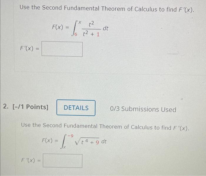 Solved use second fundamental theorem of calculus | Chegg.com