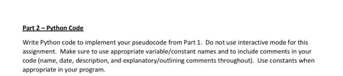 Solved Part 1 - Problem Description and Pseudocode Problem | Chegg.com