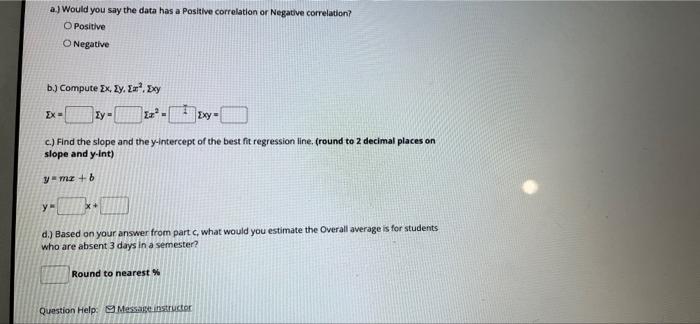 Solved Linear Regression Below is data on how many absences | Chegg.com