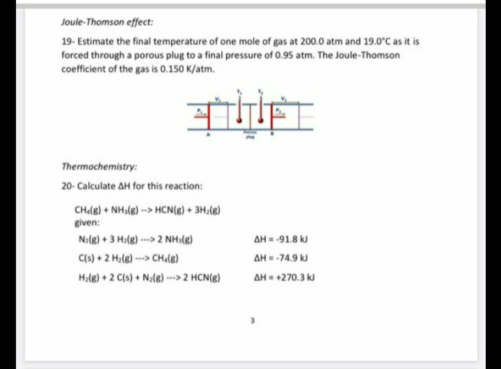 Solved Joule-Thomson effect: 19- Estimate the final | Chegg.com