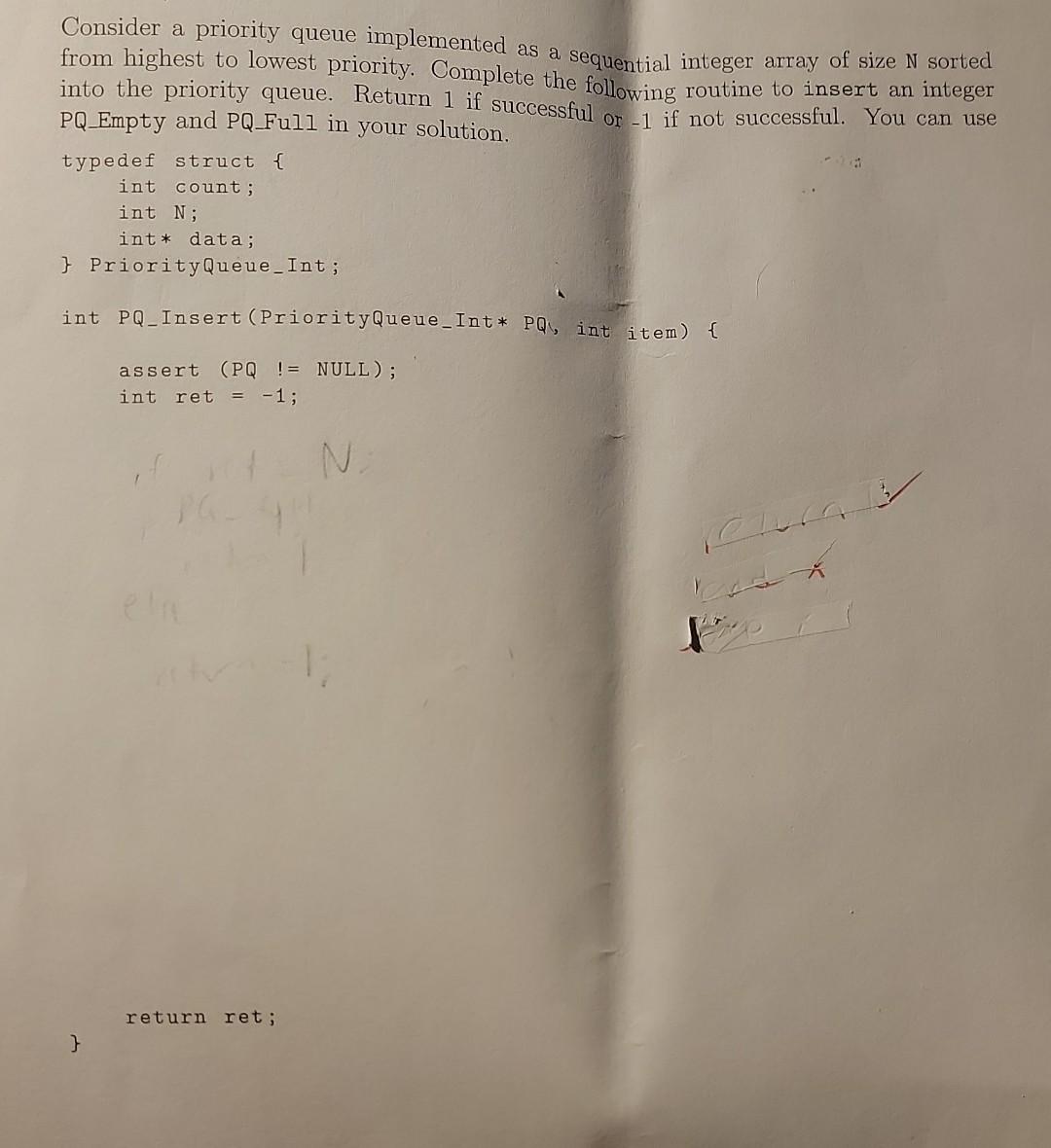 Solved Consider A Priority Queue Implemented As A Sequential