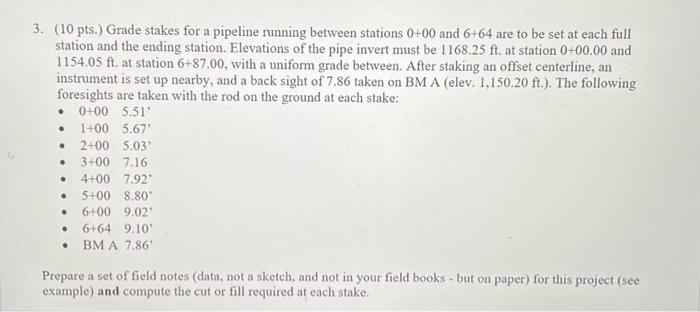 Solved 3. (10 pts.) Grade stakes for a pipeline running | Chegg.com
