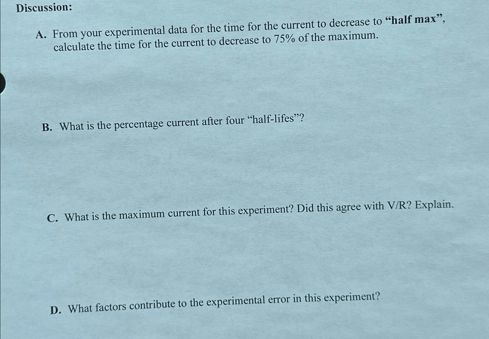 Solved Discussion:A. ﻿From your experimental data for the | Chegg.com