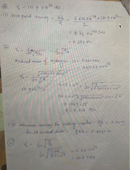Solved Problem 2 (25pt) (a) The vibrational frequency of H2 | Chegg.com