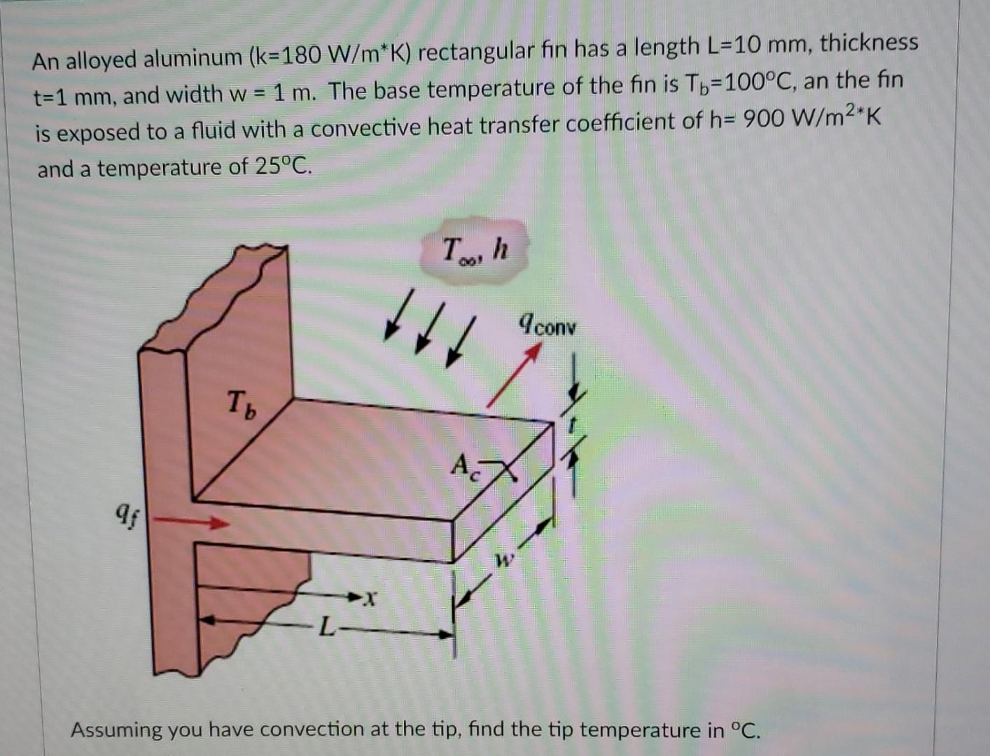 Solved An alloyed aluminum (k=180 W/m∗ K) rectangular fin | Chegg.com