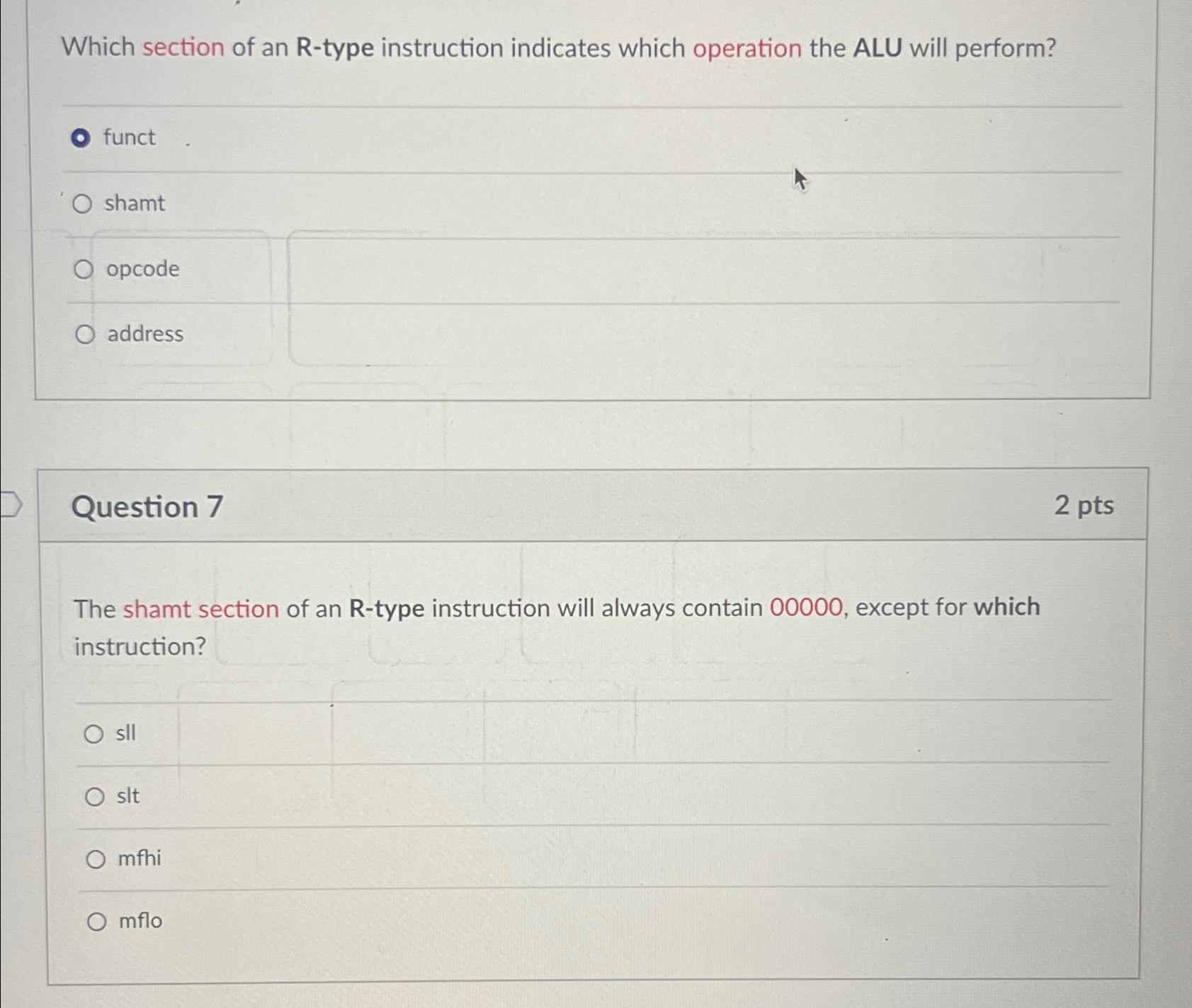 Solved Which section of an R-type instruction indicates | Chegg.com
