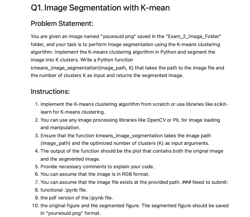 Solved Q1. ﻿Image Segmentation with K-meanProblem | Chegg.com