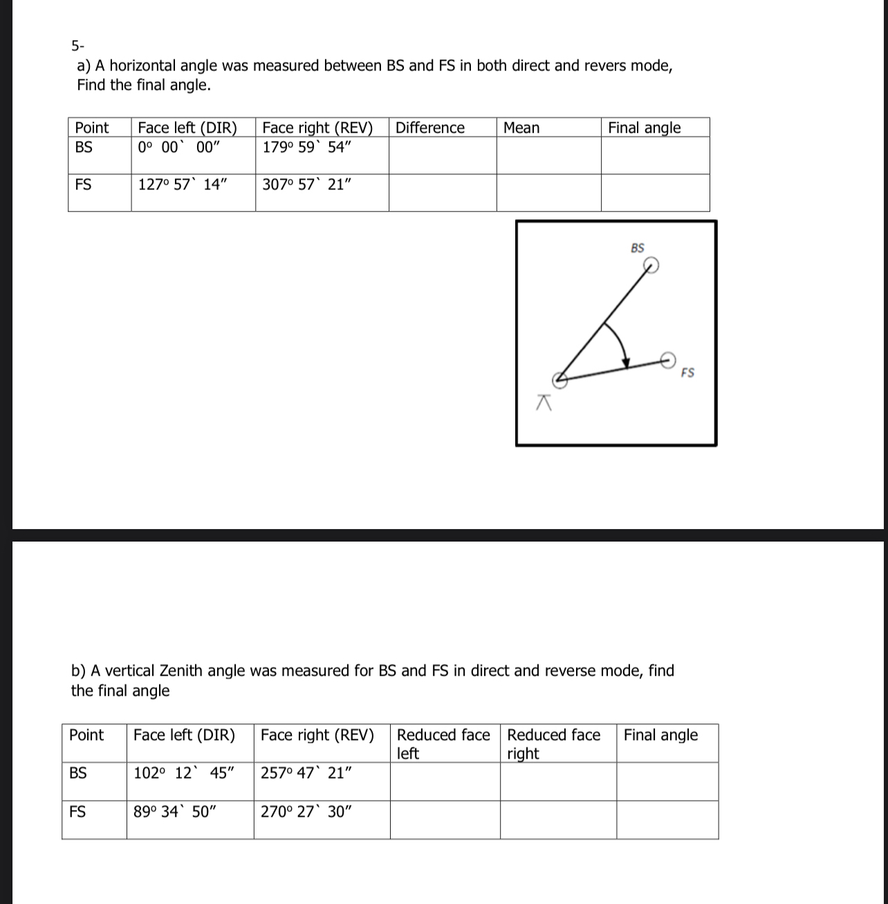 5-a) ﻿A horizontal angle was measured between BS and | Chegg.com