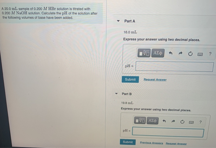 Solved A 20.0 mL sample of 0.200 M HBr solution is titrated | Chegg.com