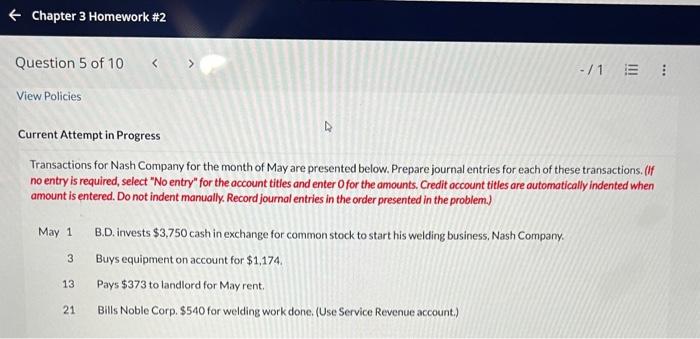 Solved Current Attempt in Progress Transactions for Nash | Chegg.com