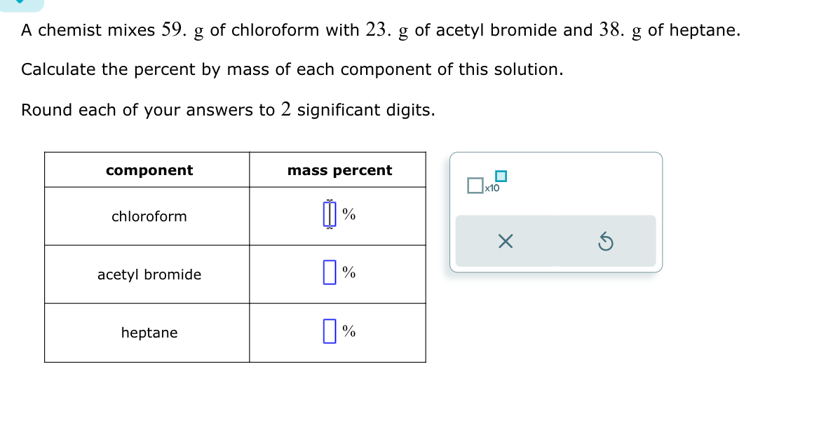 Solved A chemist mixes 59g of chloroform with 23g of acetyl | Chegg.com