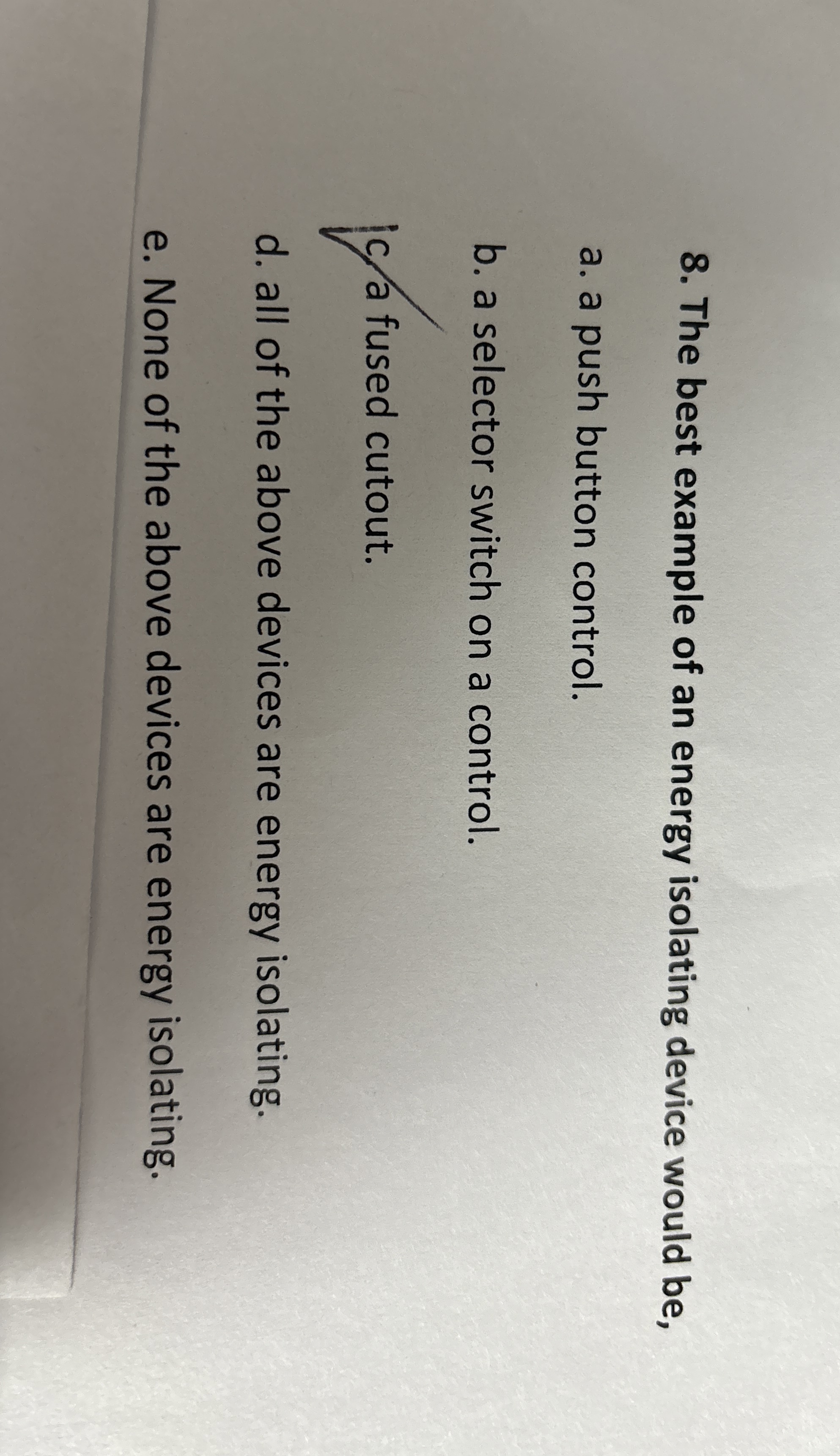 Solved The best example of an energy isolating device would | Chegg.com