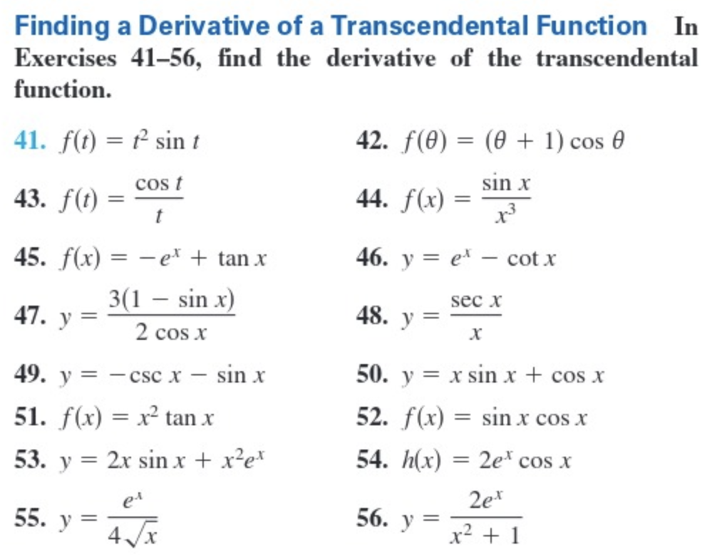 Solved Finding a Derivative of a Transcendental Function | Chegg.com