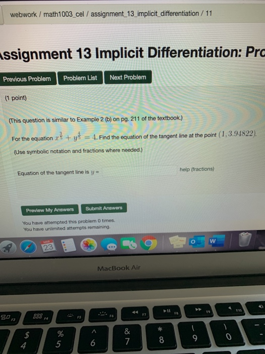 Solved webwork / math1003_cel / assignment_13_implicit | Chegg.com