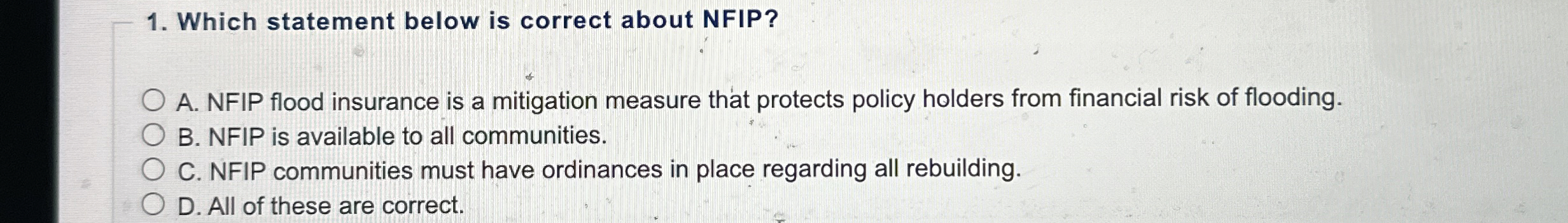 Solved Which statement below is correct about NFIP?A. ﻿NFIP | Chegg.com