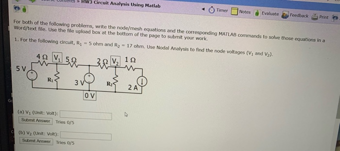 Solved Hw3 Circuit Analysis Using Matlab Timer Notes 1396