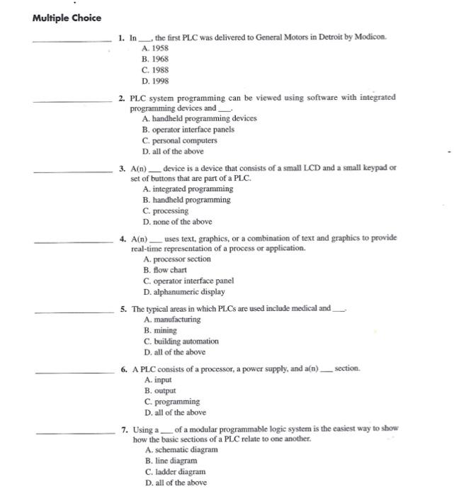 Solved 1. In , the first PLC was delivered to General Motors | Chegg.com