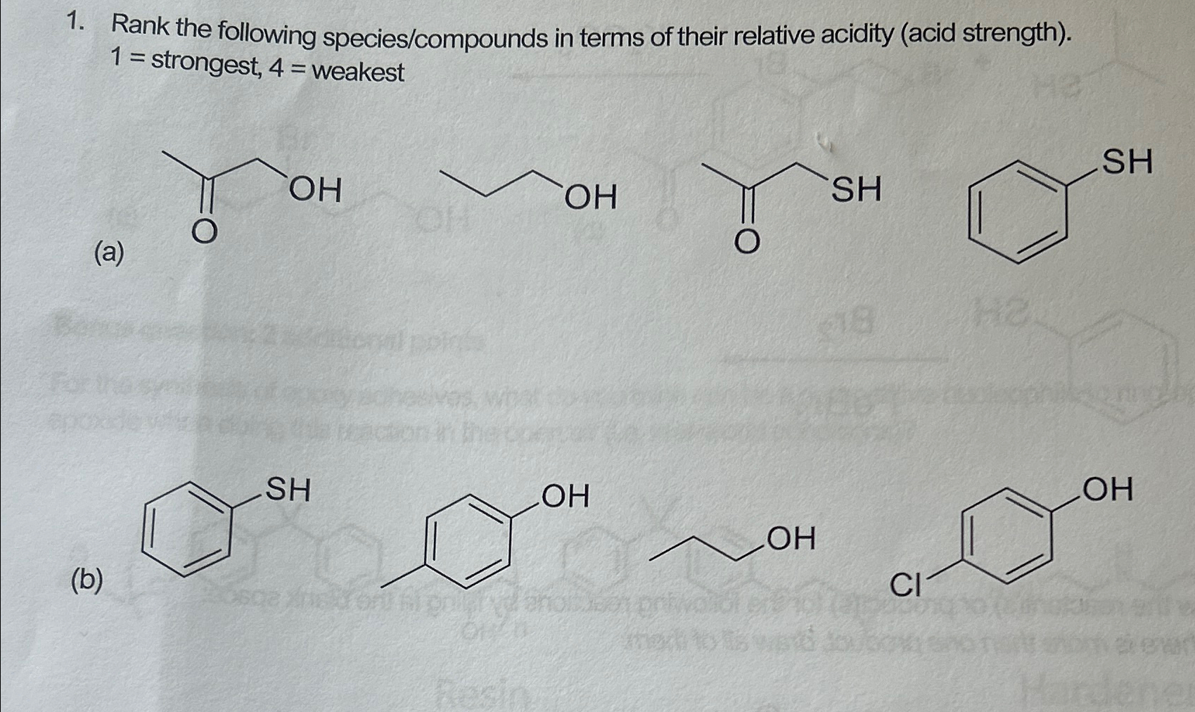 Solved Rank the following species/compounds in terms of | Chegg.com