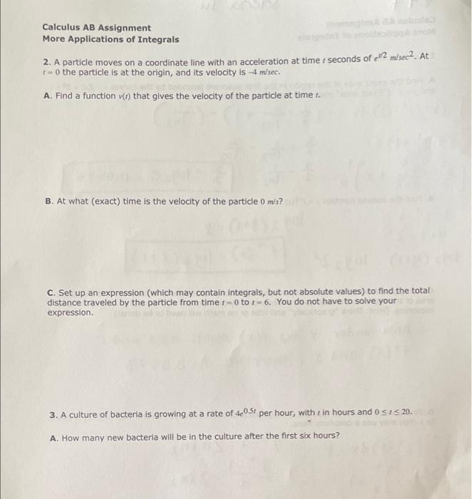 Solved Calculus AB Assignment More Applications of Integrals | Chegg.com