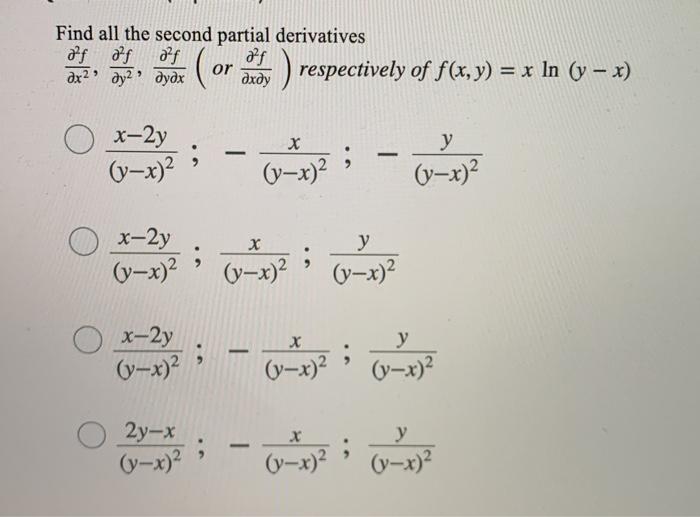 Solved Find all the second partial derivatives &f af af 3f | Chegg.com