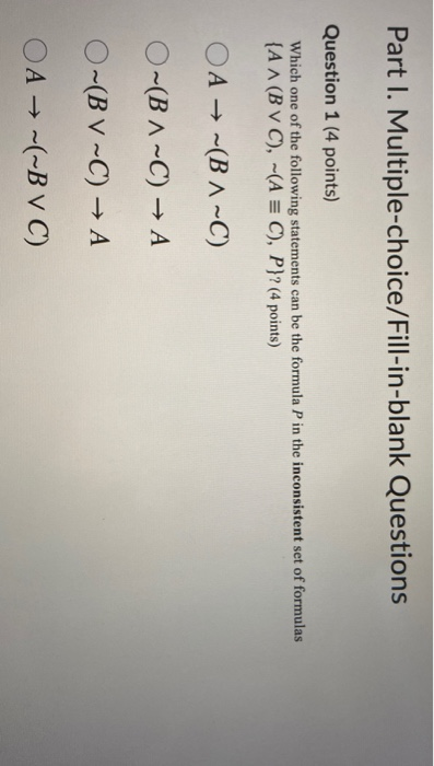 Solved Part I. Multiple-choice/Fill-in-blank Questions | Chegg.com