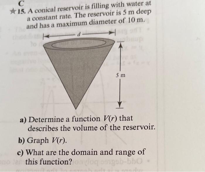 Solved t 15. A conical reservoir is filling with water at a | Chegg.com