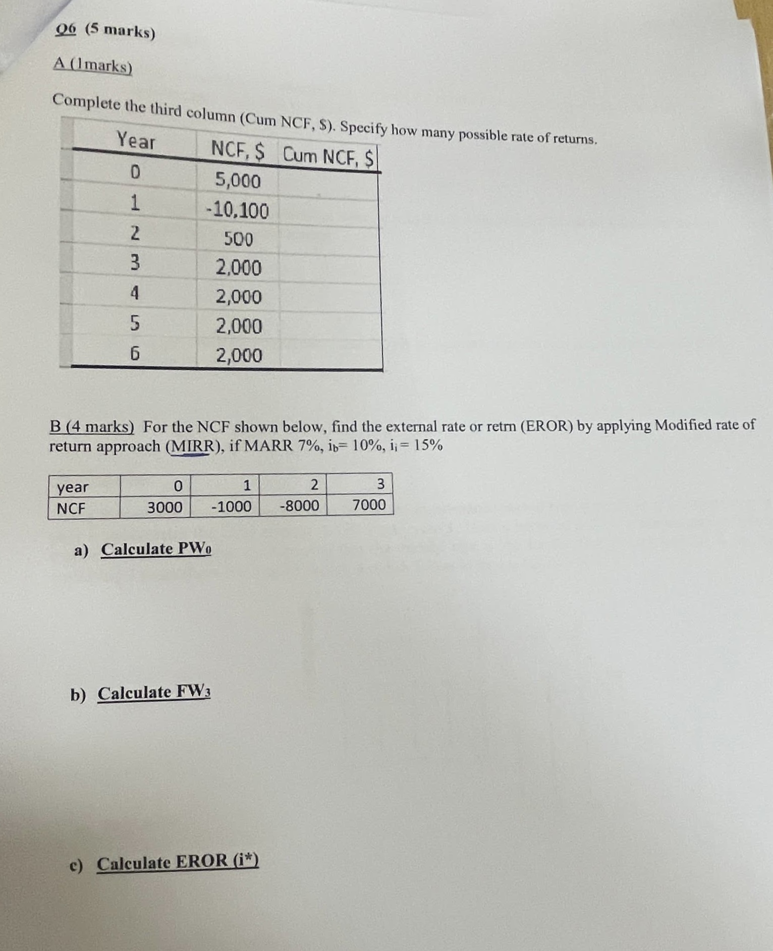 Solved O6 ( 5 ﻿marks)A (1marks)Complete the third column | Chegg.com