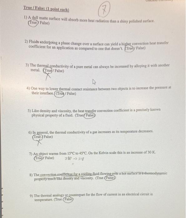 Solved True/False: (1 point each) 1) A dull matte surface | Chegg.com