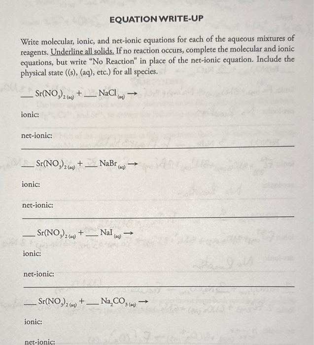 Solved EQUATIONWRITE-UP Write molecular, ionic, and | Chegg.com