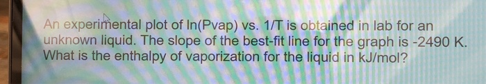 Solved An experimental plot of In(Pvap) vs. 1/T is obtained | Chegg.com