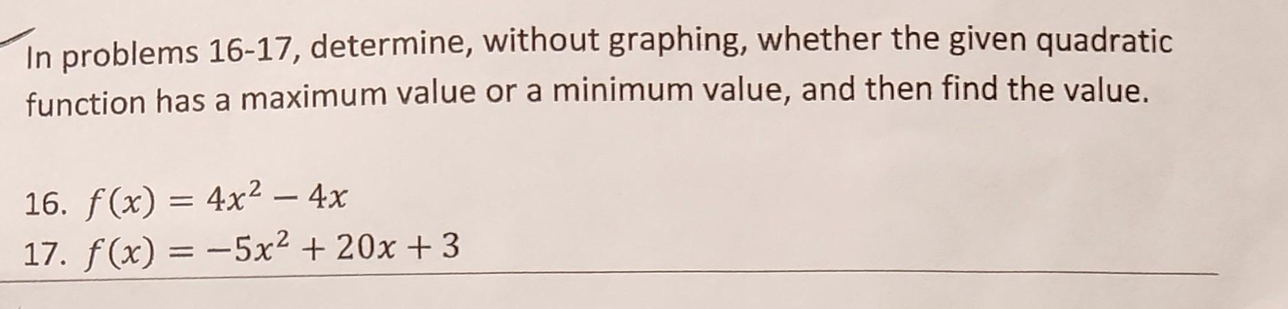 Solved In problems 16-17, determine, without graphing, | Chegg.com