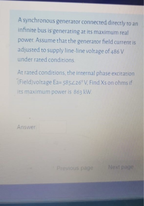 Solved A synchronous generator connected directly to an | Chegg.com