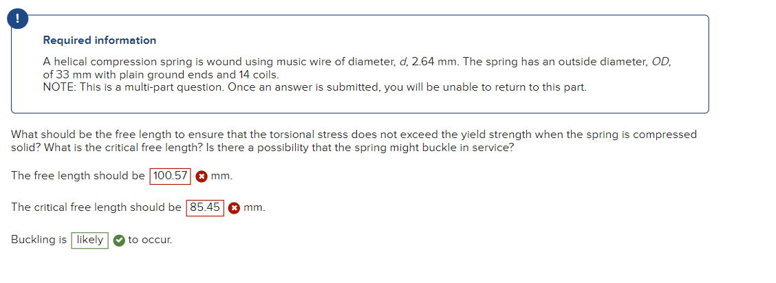 Solved !Required informationA helical compression spring is | Chegg.com