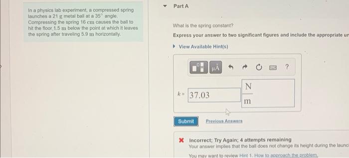 Solved In a physics lab experiment, a compressed spring Part | Chegg.com