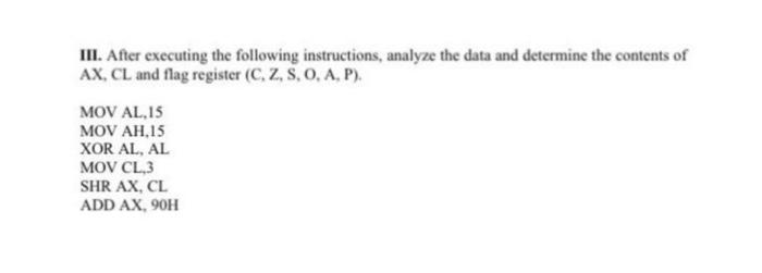 Solved III. After executing the following instructions, | Chegg.com