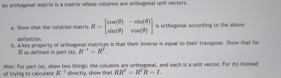 An orthogonal matrix is a matrix whose columns are | Chegg.com