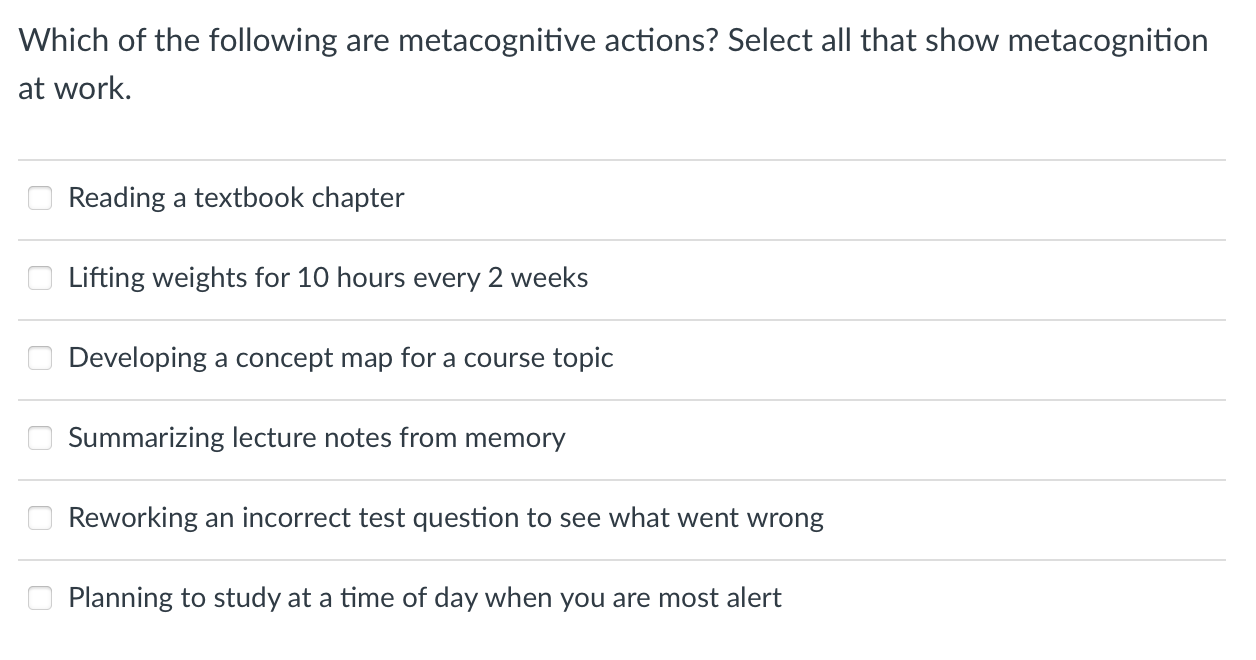 Solved Which of the following are metacognitive actions? | Chegg.com