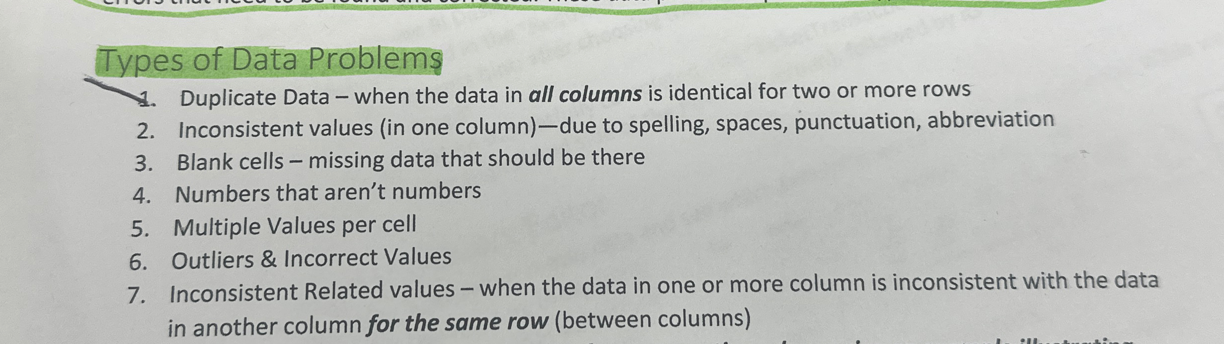 Solved Types of Data ProblemsDuplicate Data - ﻿when the data | Chegg.com