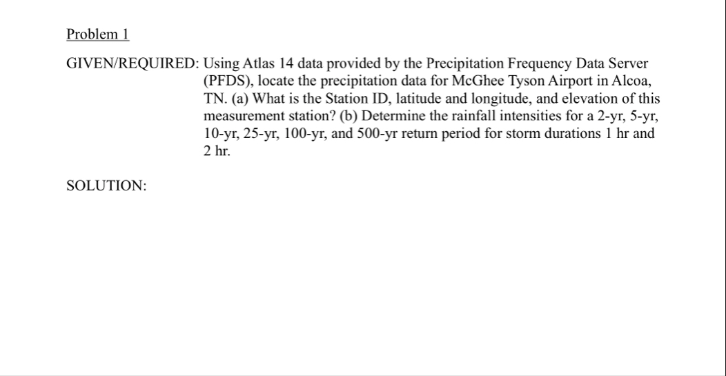 Problem 1GIVEN/REQUIRED: Using Atlas 14 ﻿data | Chegg.com
