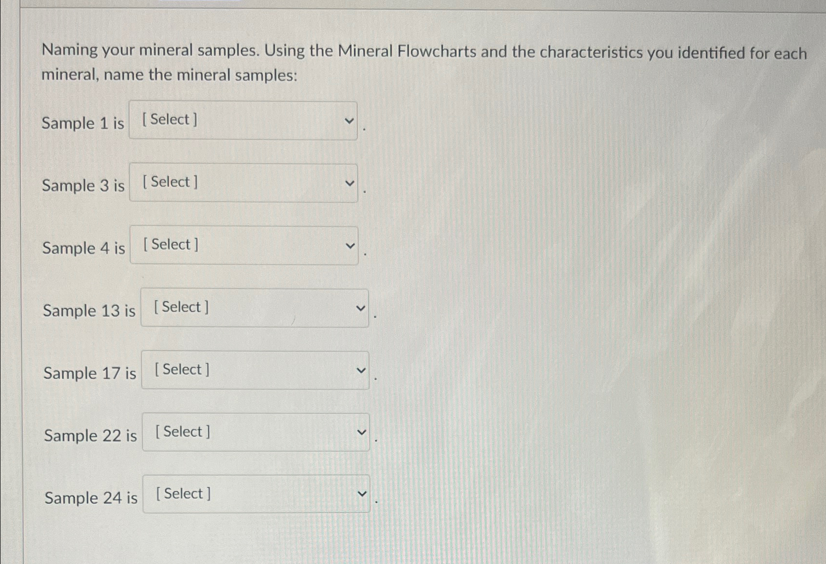 Solved Naming your mineral samples. Using the Mineral | Chegg.com