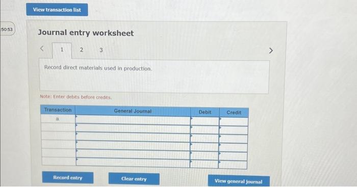 Solved Journal entry worksheet Record direct materials used | Chegg.com