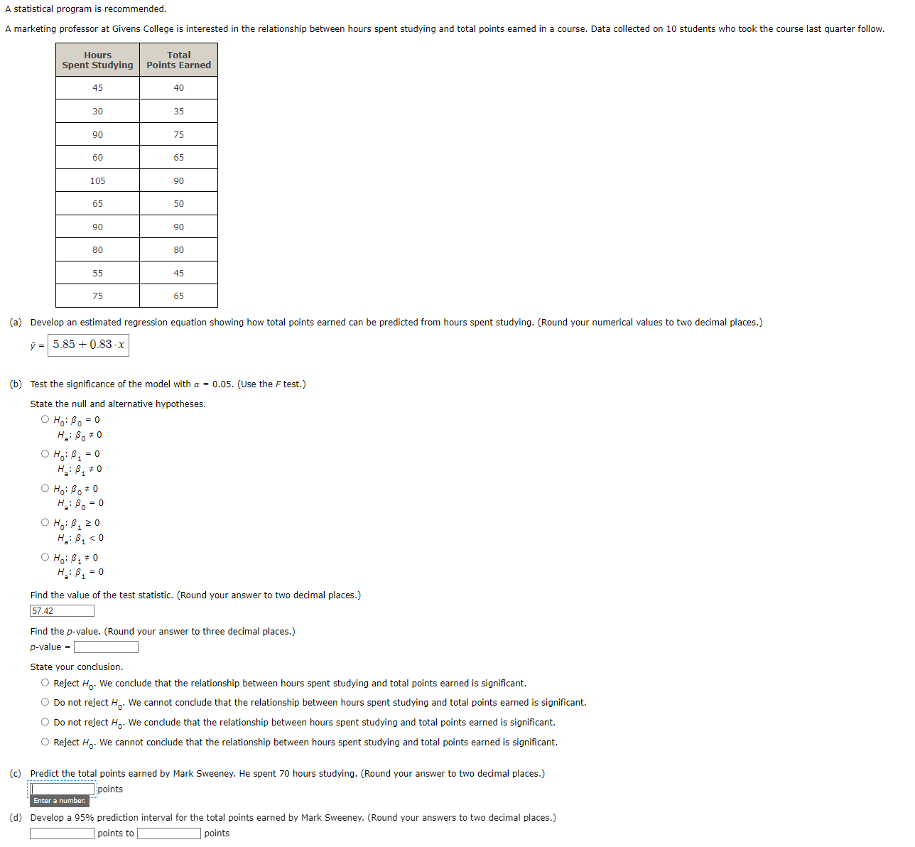 Solved A statistical program is recommended.(a) ﻿Develop an | Chegg.com