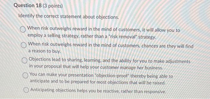 Solved Identify the correct statement about objections. When | Chegg.com